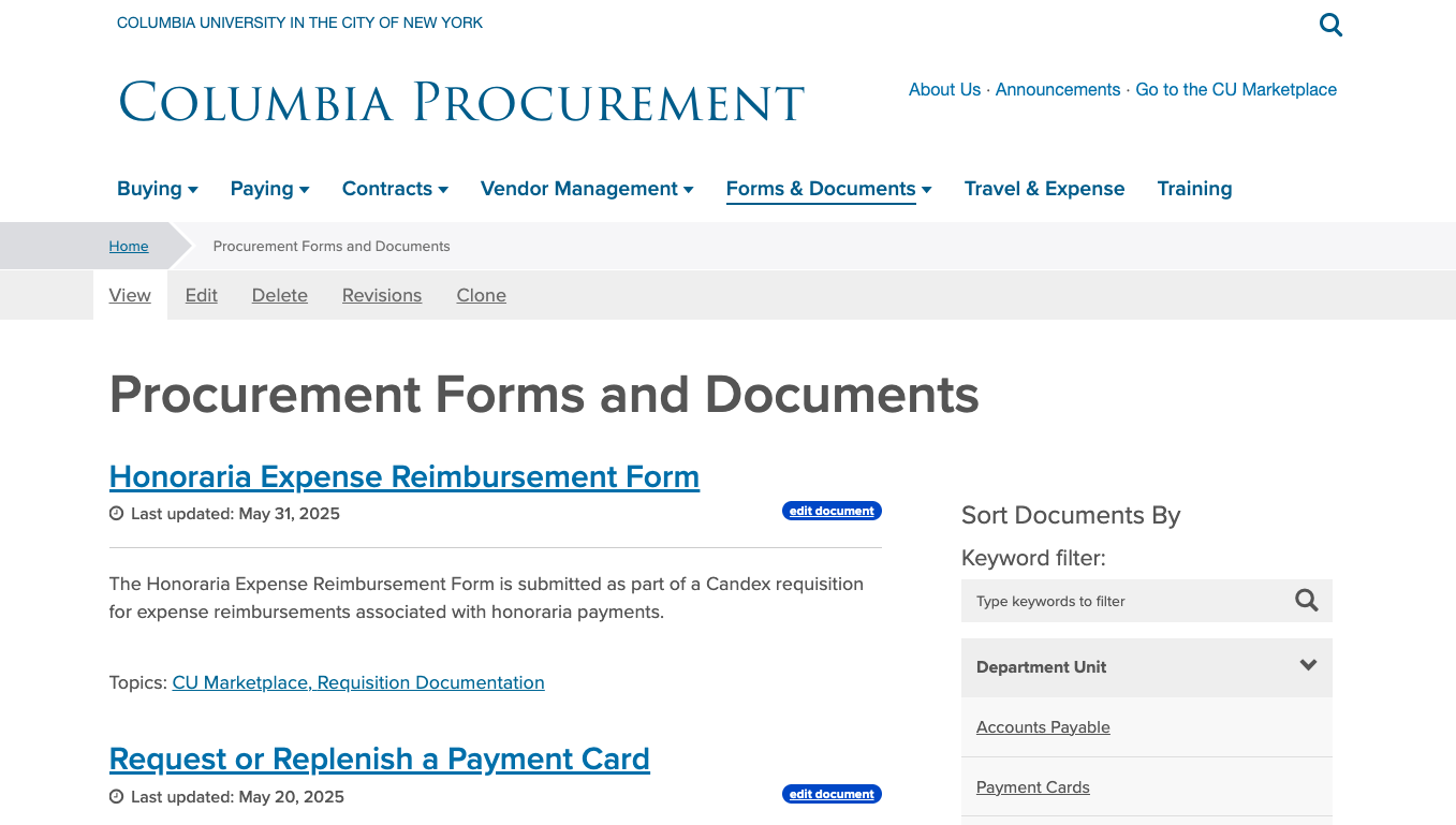 CU Marketplace Pro Tip: Use the Latest Version of Procurement Documents ...